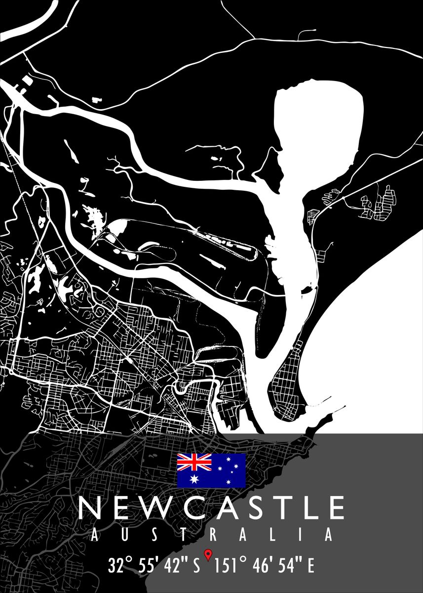 'NEWCASTLE MAP AUSTRALIA' Poster, picture, metal print, paint by ...