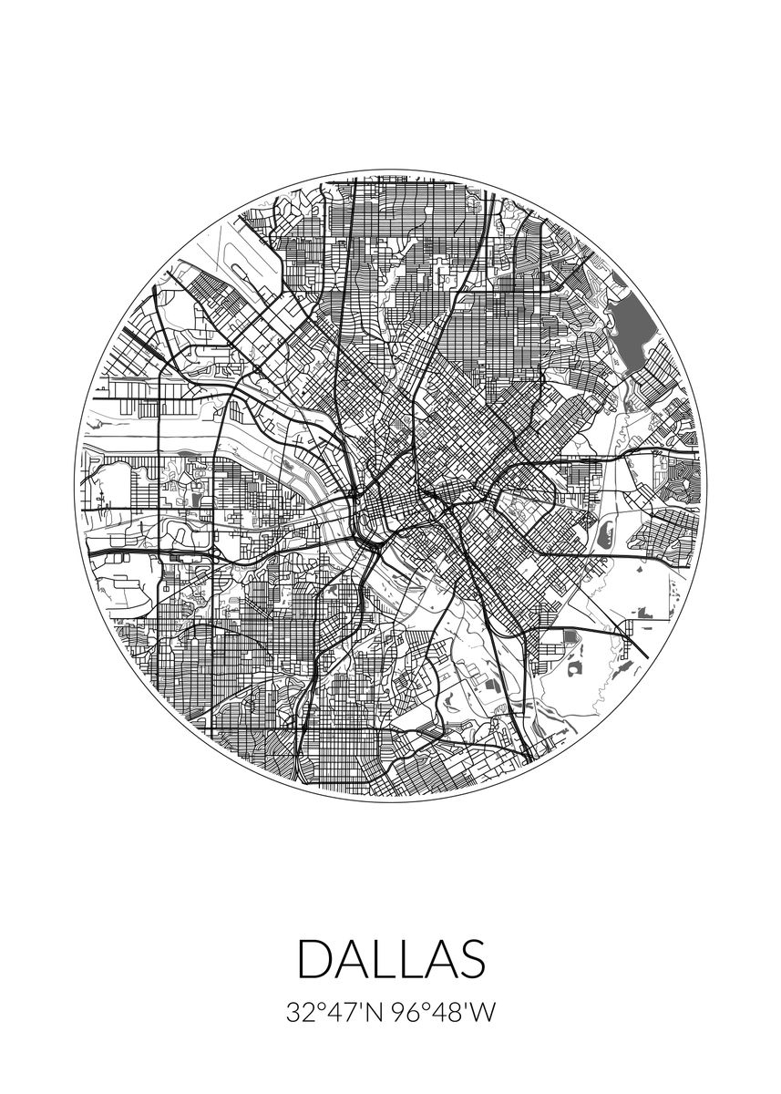 'Dallas City Map White' Poster by dkDesign | Displate