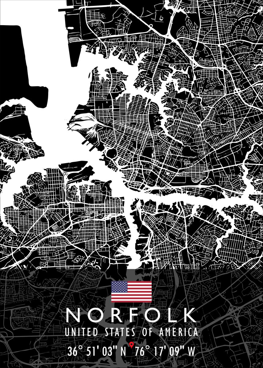 'NORFOLK MAP USA' Poster, picture, metal print, paint by Artistic ...