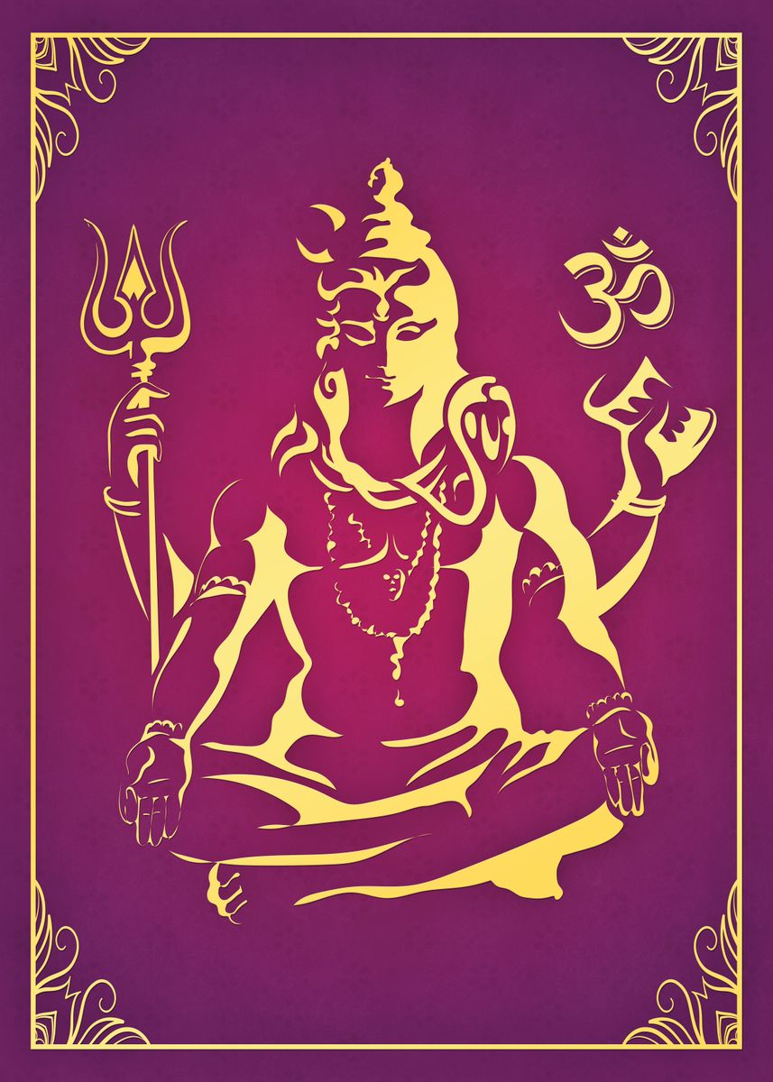 'Lord Shiva Purple Yellow' Poster, picture, metal print, paint by ...