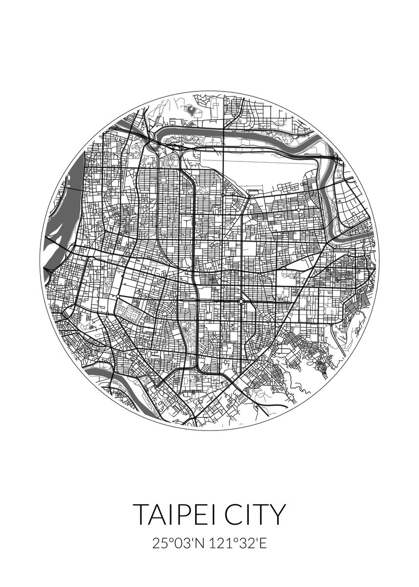 'Taipei City Map White' Poster, picture, metal print, paint by dkDesign ...