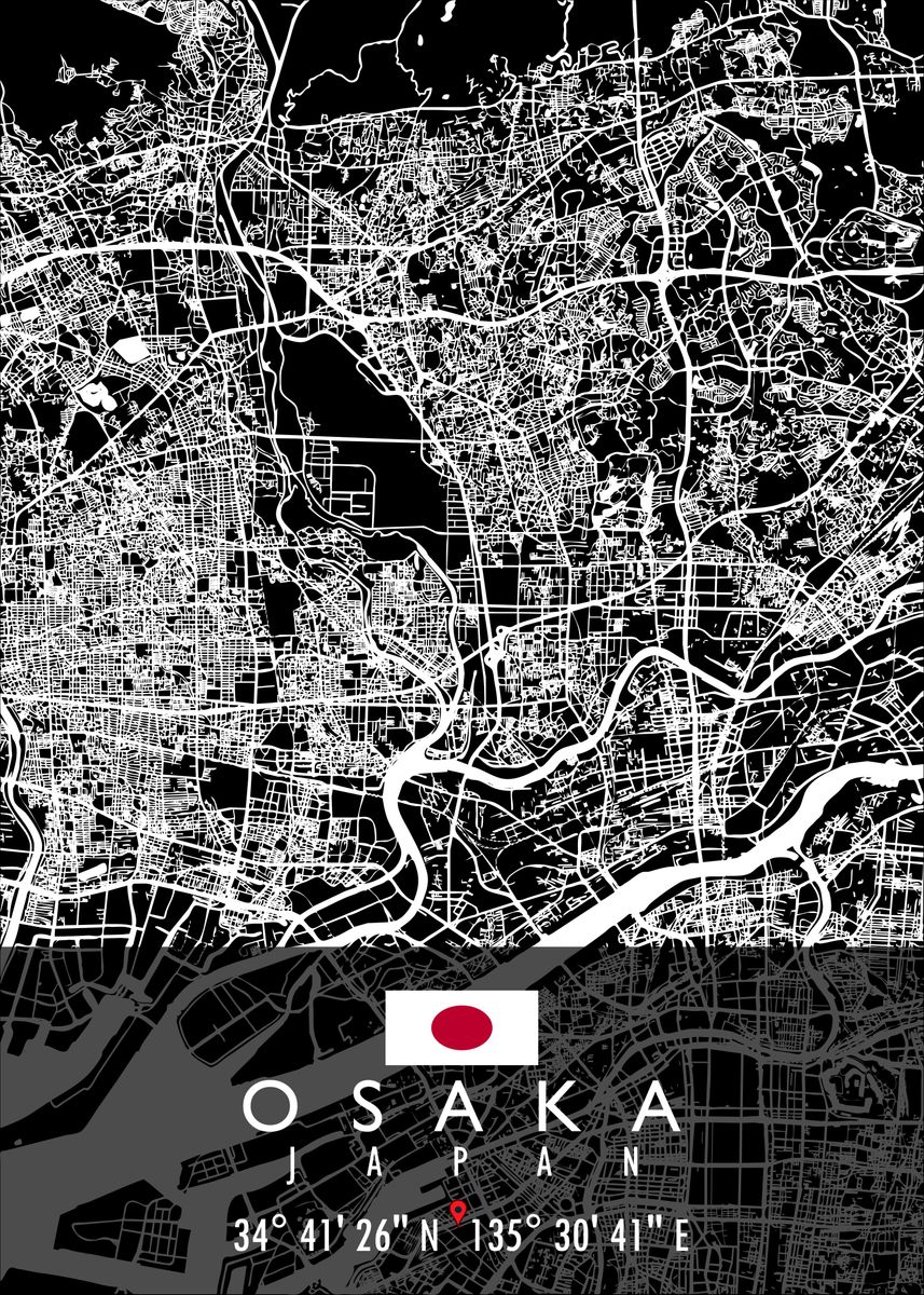 'OSAKA MAP JAPAN' Poster, picture, metal print, paint by Artistic ...