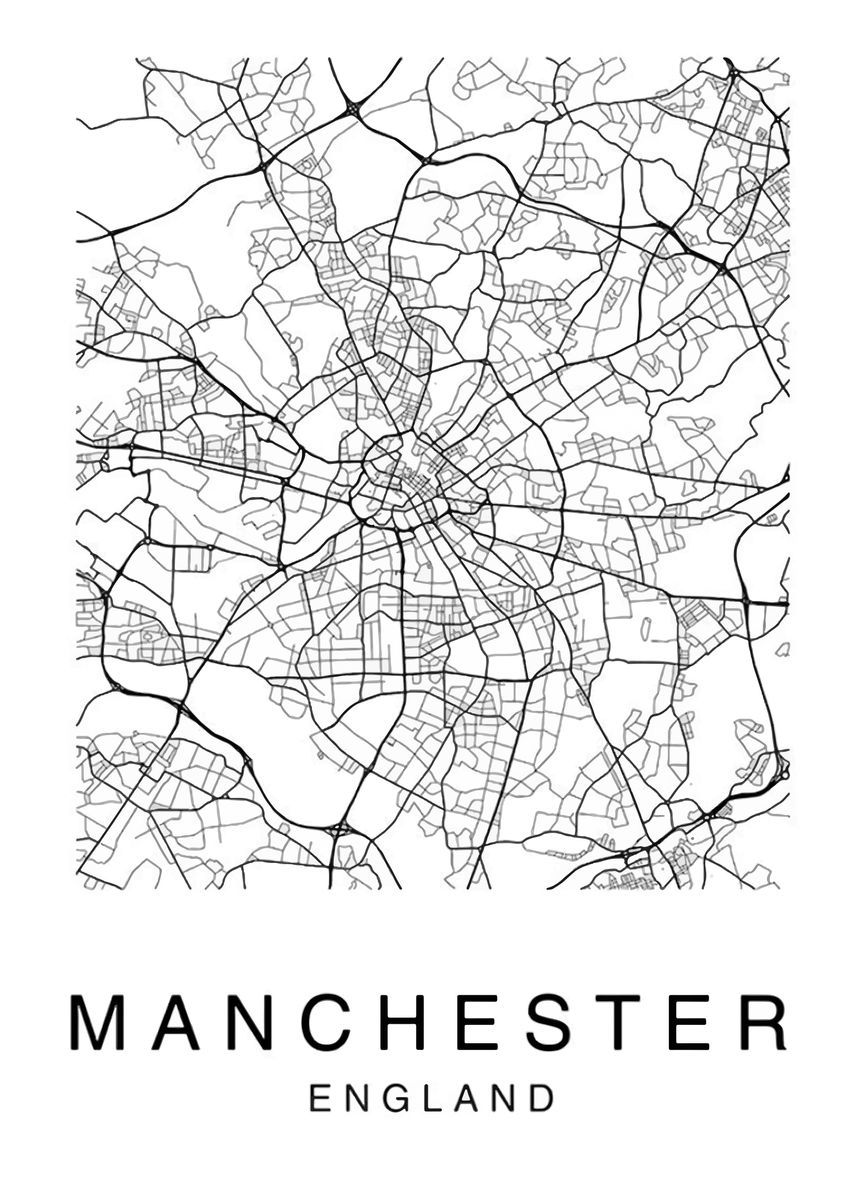 'Manchester England Map' Poster, picture, metal print, paint by King ...