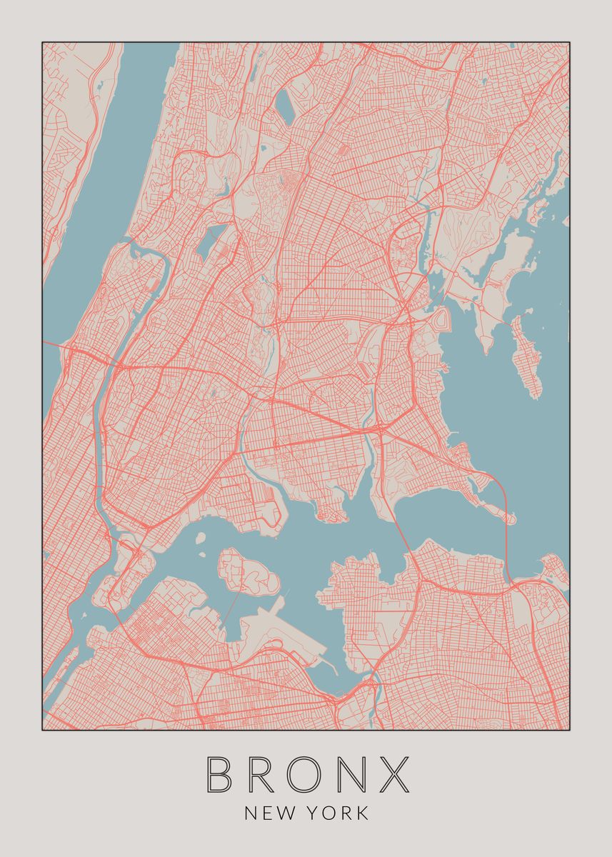 'New York Bronx Map' Poster, picture, metal print, paint by dkDesign ...