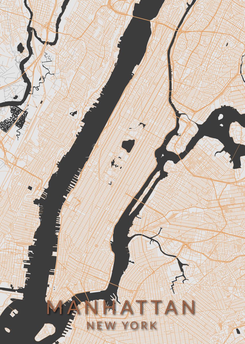 'New York Manhattan Map' Poster, picture, metal print, paint by ...