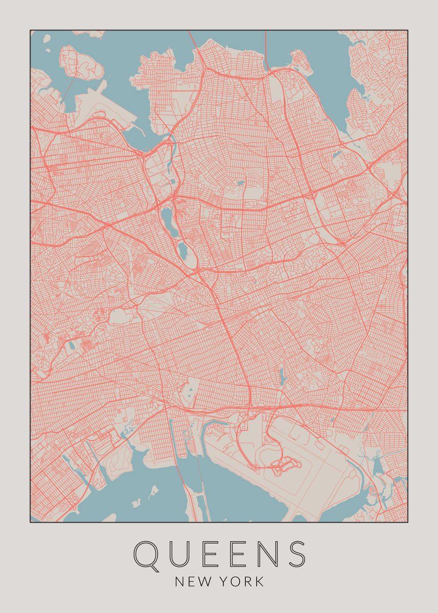 'New York Queens Map' Poster, picture, metal print, paint by dkDesign ...