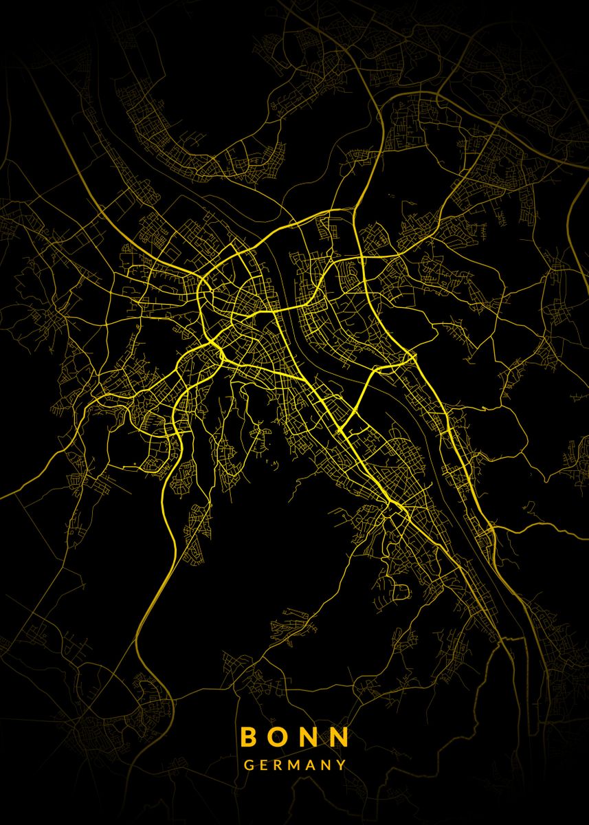 'Bonn City in Germany Map' Poster, picture, metal print, paint by Zero ...