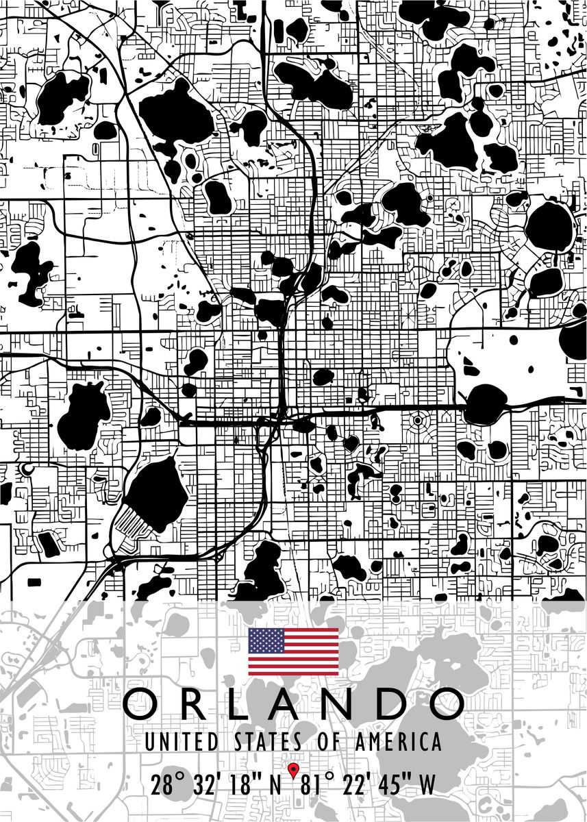'ORLANDO MAP USA' Poster, picture, metal print, paint by Artistic ...