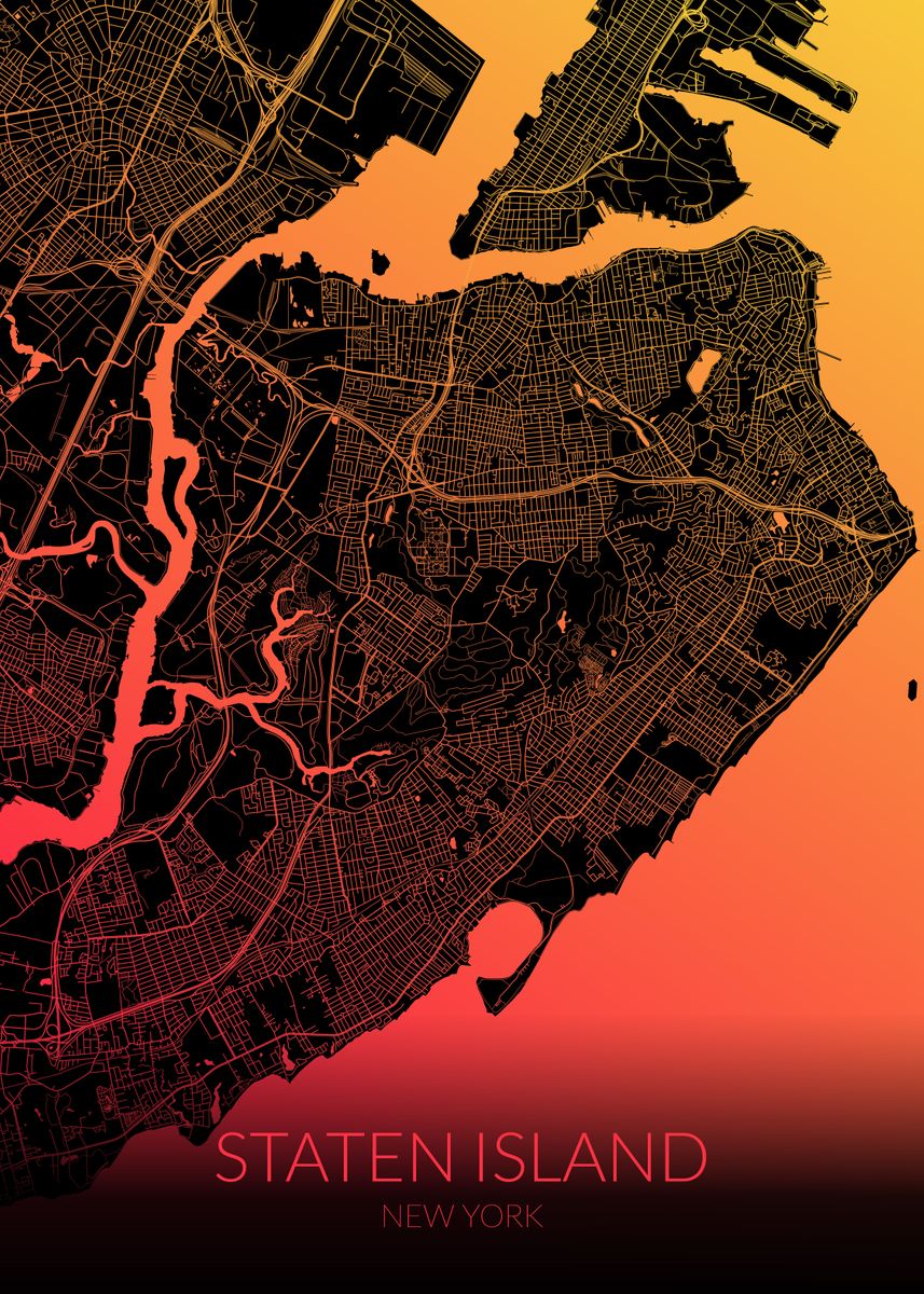 'New York Map Staten Island' Poster, picture, metal print, paint by ...