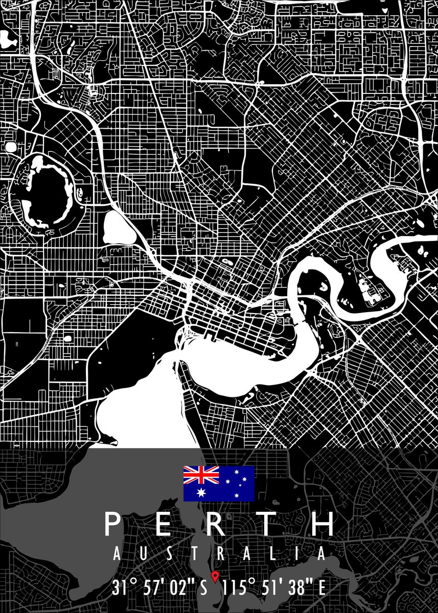 'PERTH MAP AUSTRALIA' Poster, picture, metal print, paint by Artistic ...