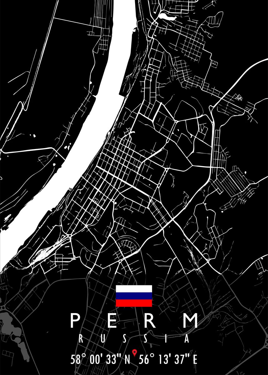 'PERM MAP RUSSIA' Poster, picture, metal print, paint by Artistic ...
