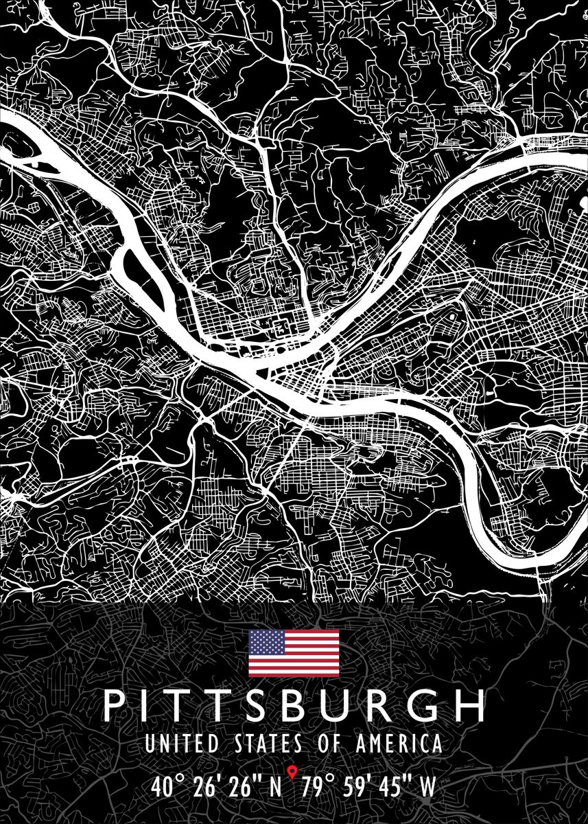 'PITTSBURGH MAP USA' Poster, picture, metal print, paint by Artistic ...