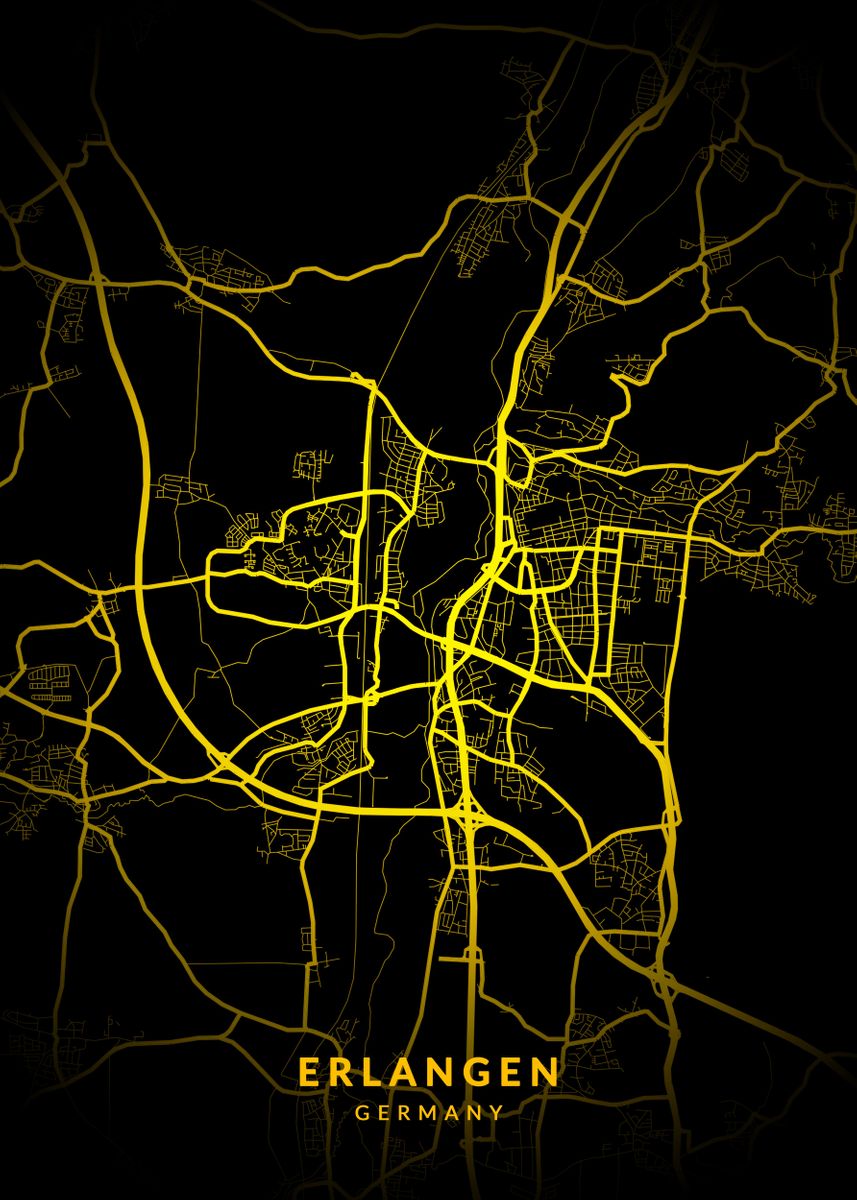 'Erlangen Germany City Map' Poster, picture, metal print, paint by Zero ...