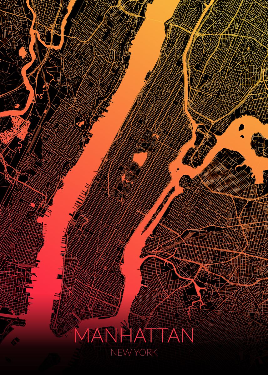 'New York Map Manhattan' Poster by dkDesign | Displate