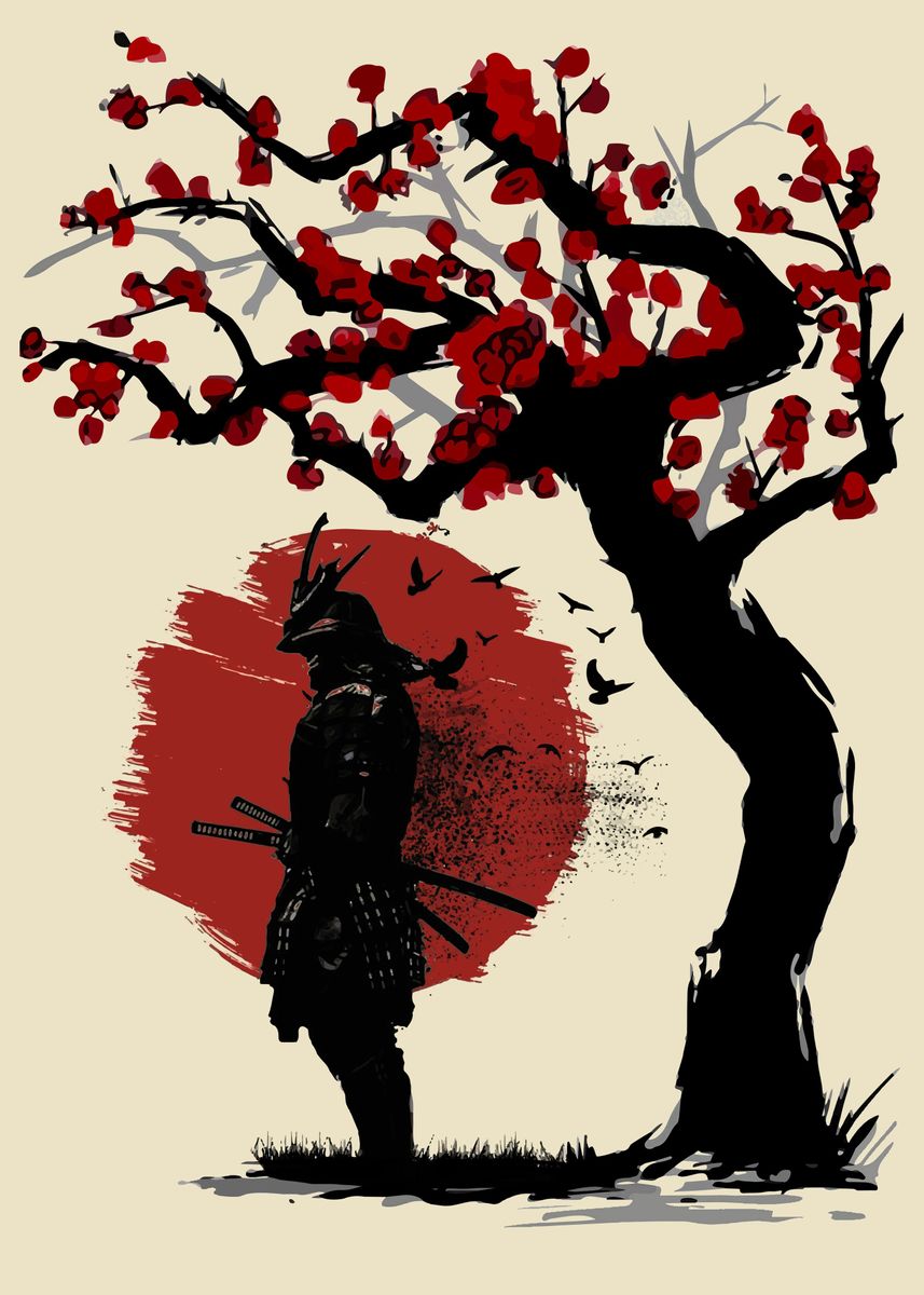 'Samurai In Moon' Poster by King ART | Displate