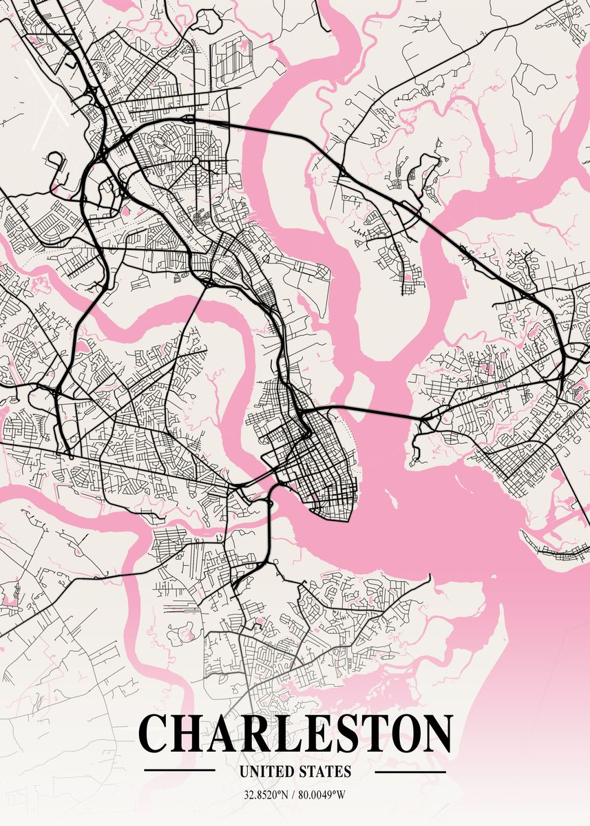 'Charleston Neapolitan Map' Poster, picture, metal print, paint by Tien ...