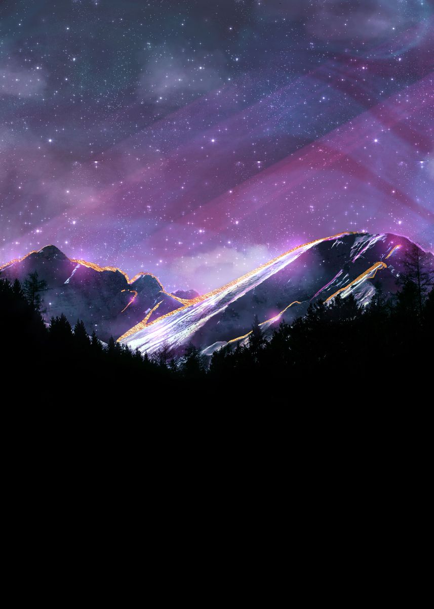 'Purple Mountain Landscape' Poster, picture, metal print, paint by ...