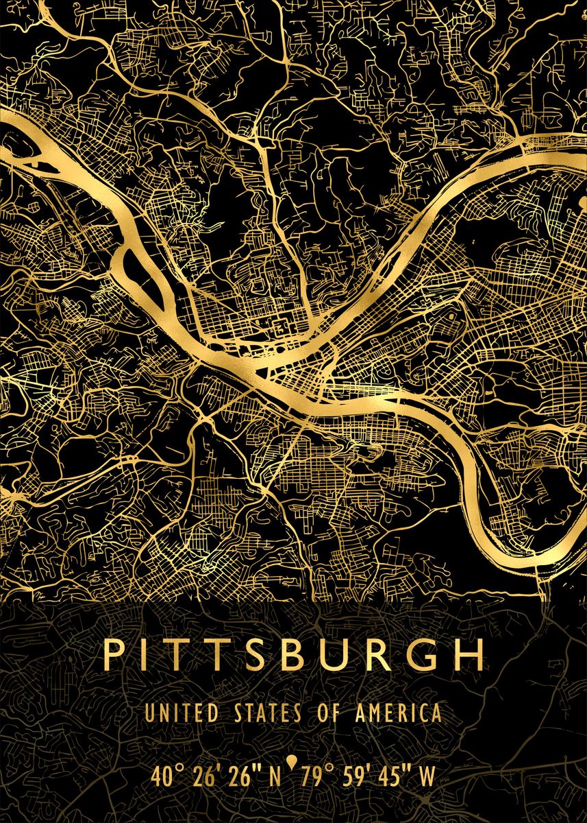 'PITTSBURGH MAP USA' Poster, picture, metal print, paint by Artistic ...