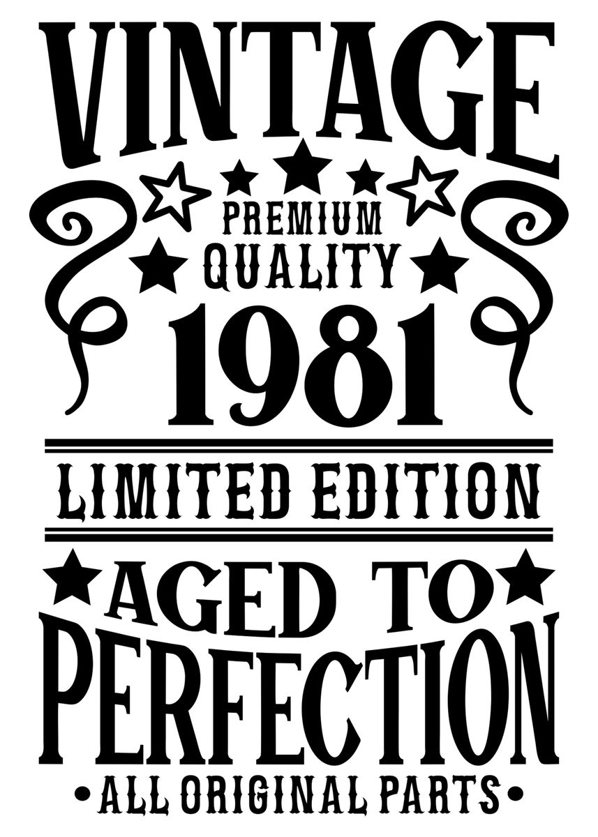 'Vintage Birthday 1981' Poster, picture, metal print, paint by Max Ronn ...
