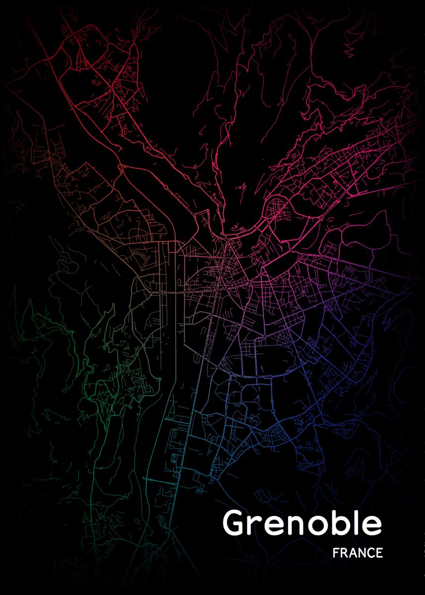 'Grenoble City Map France' Poster, picture, metal print, paint by ...