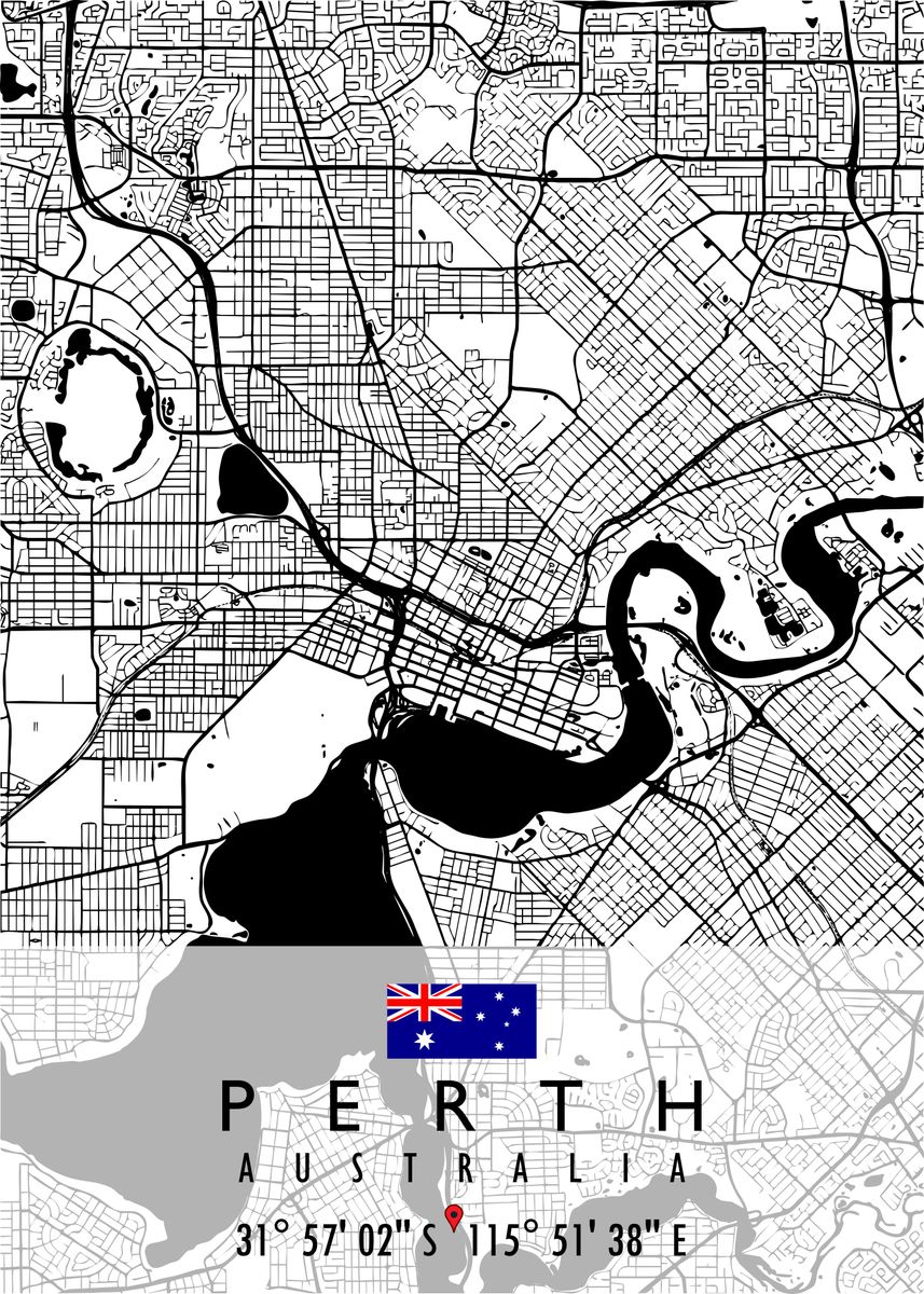 'PERTH MAP AUSTRALIA' Poster, picture, metal print, paint by Artistic ...