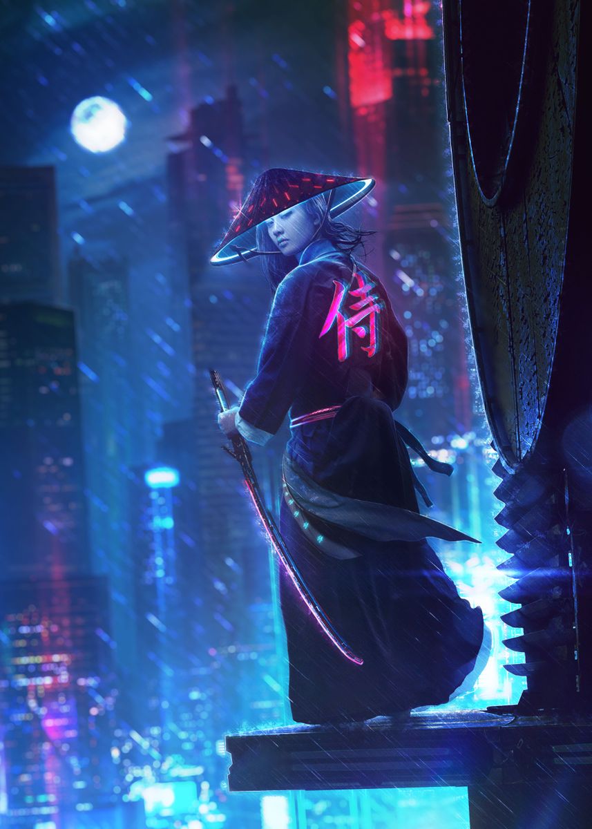 'Neon Samurai' Poster, picture, metal print, paint by P h a s e R u n n ...