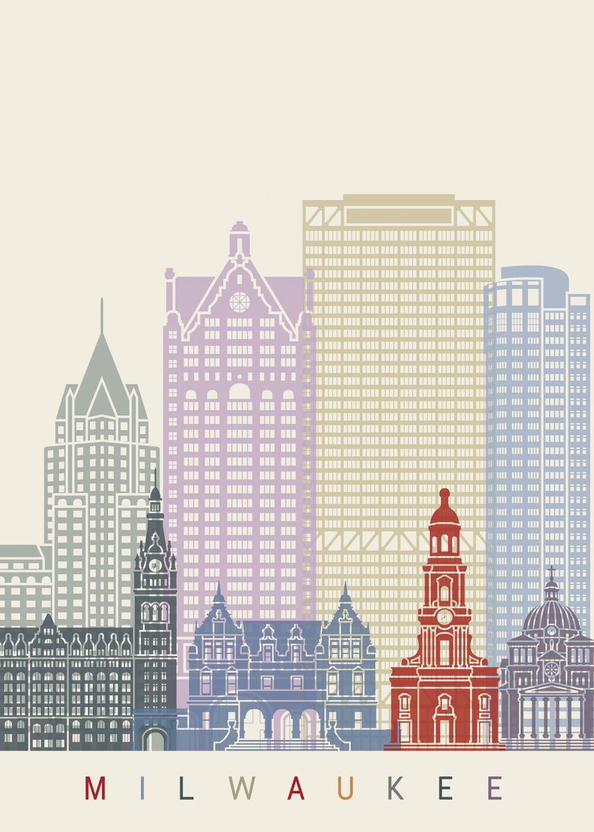'Milwaukee skyline poster' Poster, picture, metal print, paint by ...