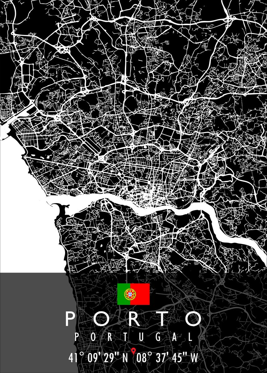 'PORTO MAP PORTUGAL' Poster, picture, metal print, paint by Artistic ...