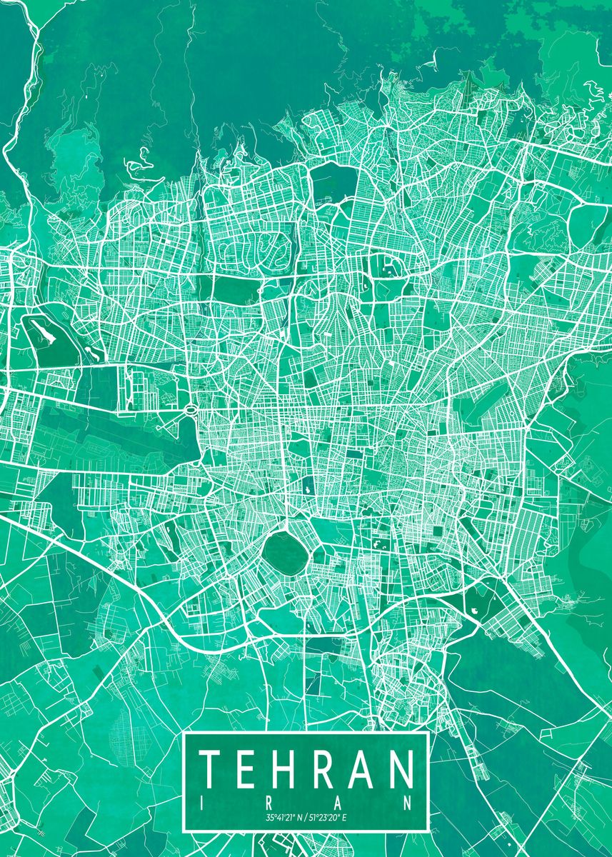'Tehran City Map Watercolor' Poster, picture, metal print, paint by ...