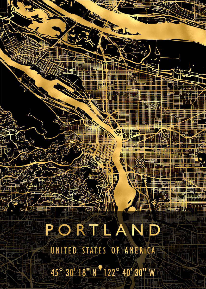 'PORTLAND MAP USA' Poster, picture, metal print, paint by Artistic ...