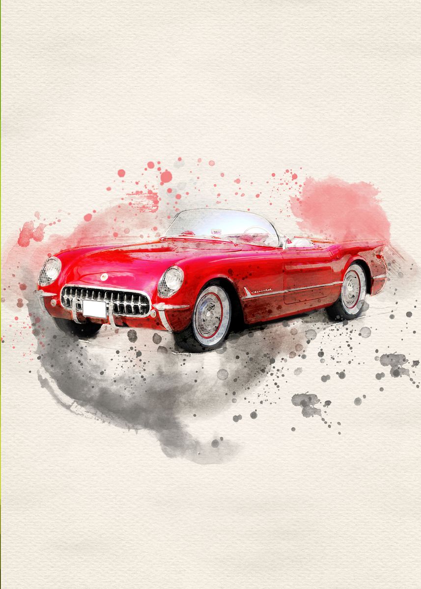'Retro Red Car painted' Poster by Max Ronn | Displate