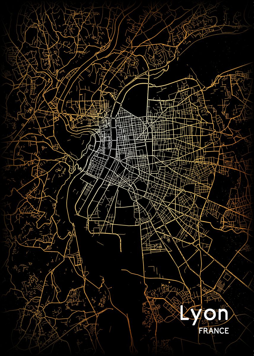 'Lyon City Map France' Poster, picture, metal print, paint by ...