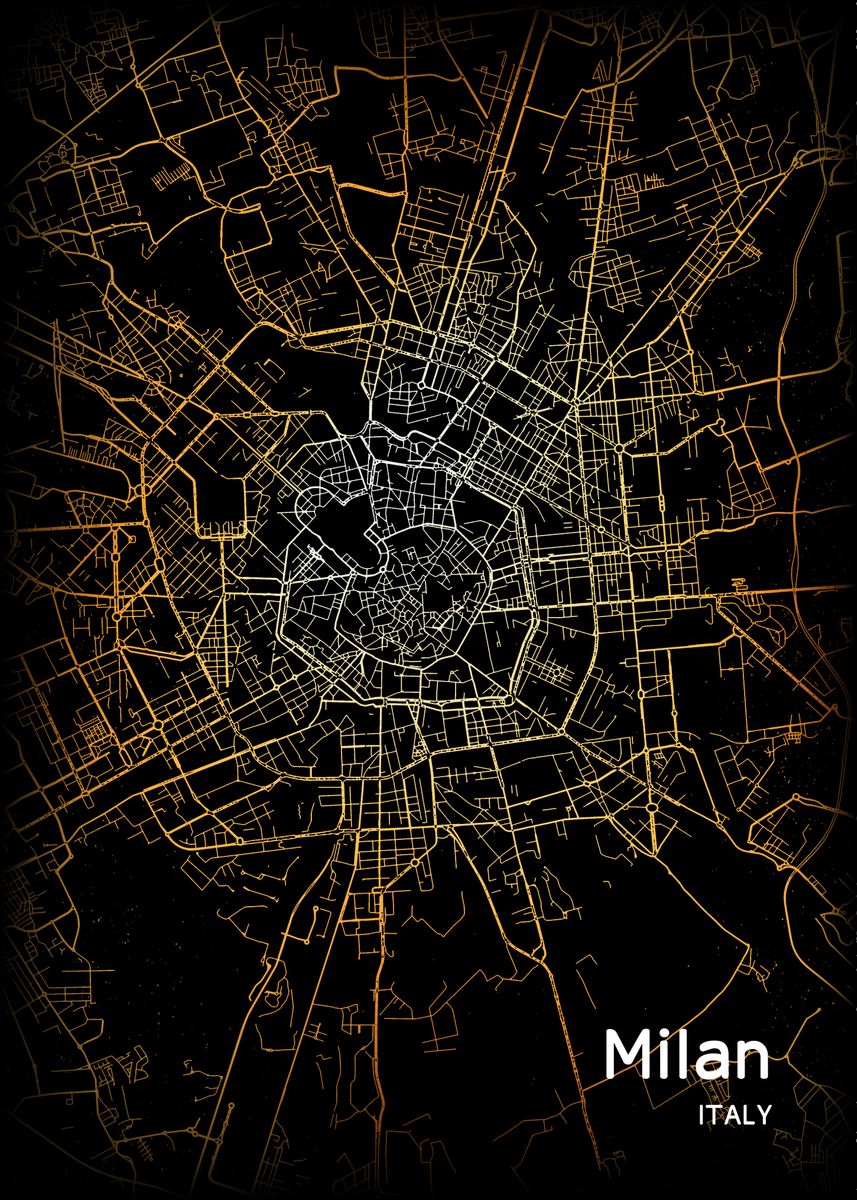 'Milan City Map Italy' Poster, picture, metal print, paint by ...