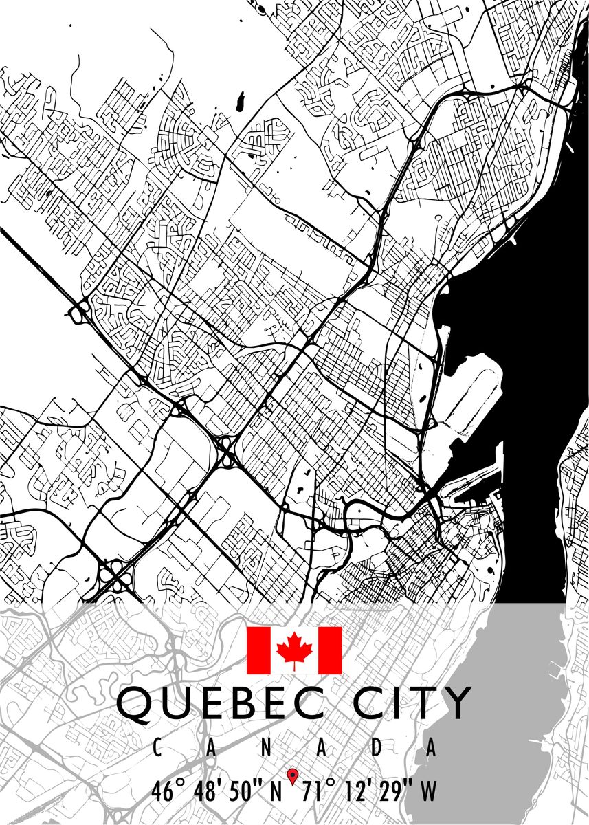 'QUEBEC CITY MAP CANADA' Poster, picture, metal print, paint by ...