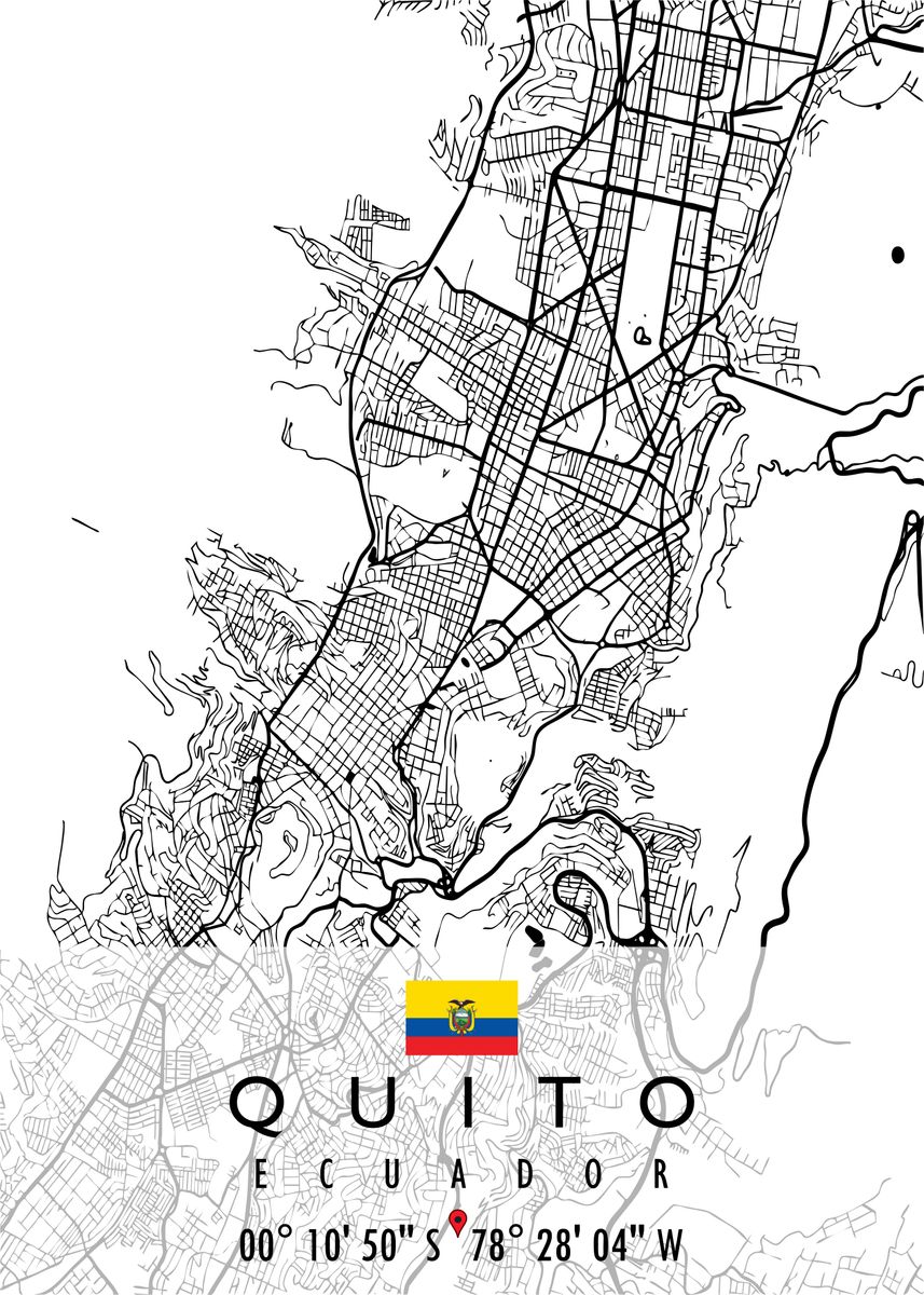 'QUITO MAP ECUADOR' Poster, picture, metal print, paint by Artistic ...