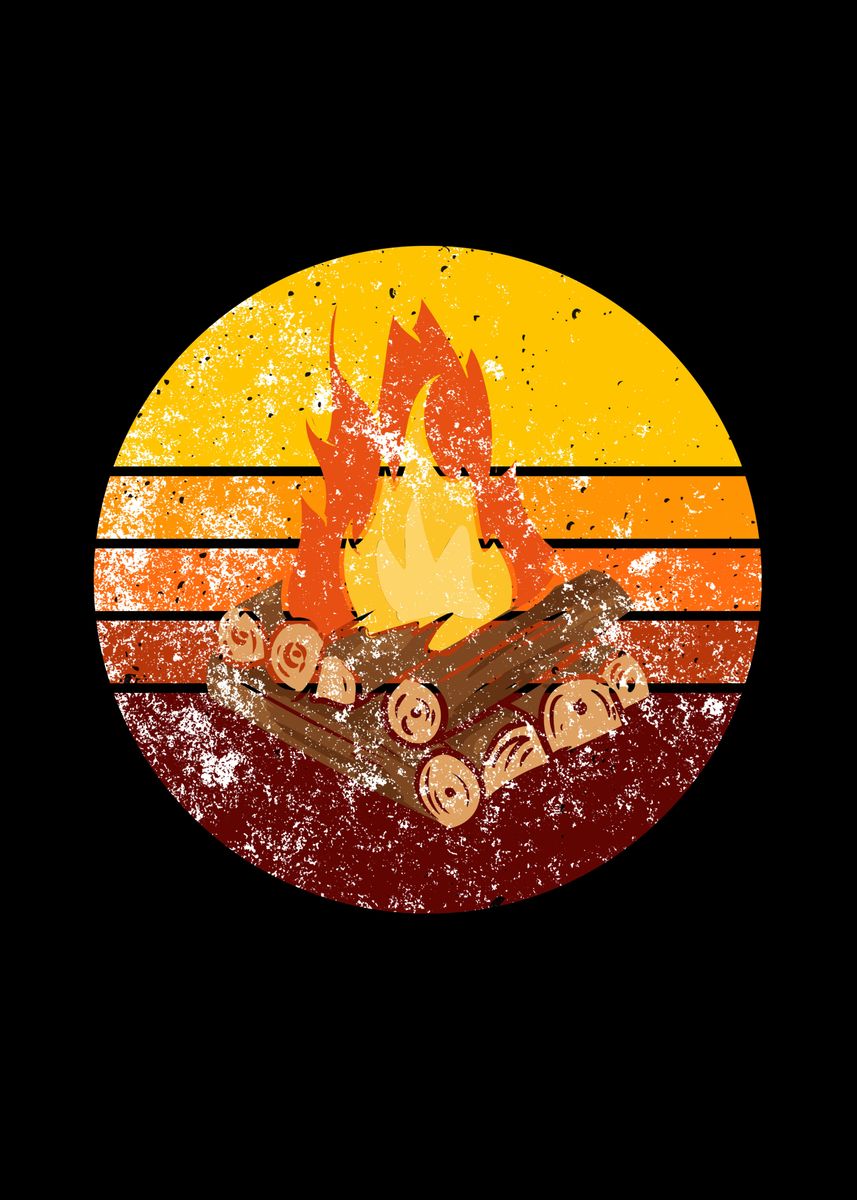 'Campfire Retro' Poster, picture, metal print, paint by Shiva121 | Displate