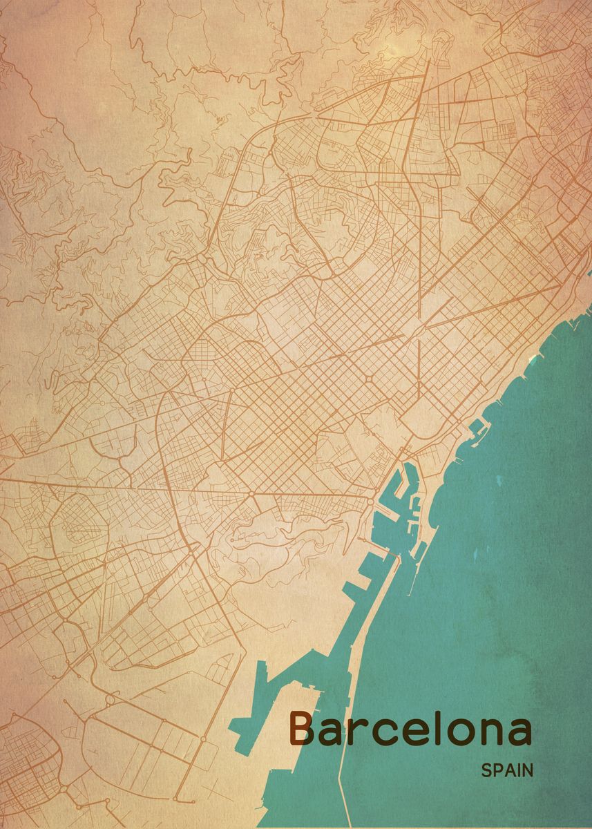'Barcelona City Map Spain' Poster, picture, metal print, paint by ...