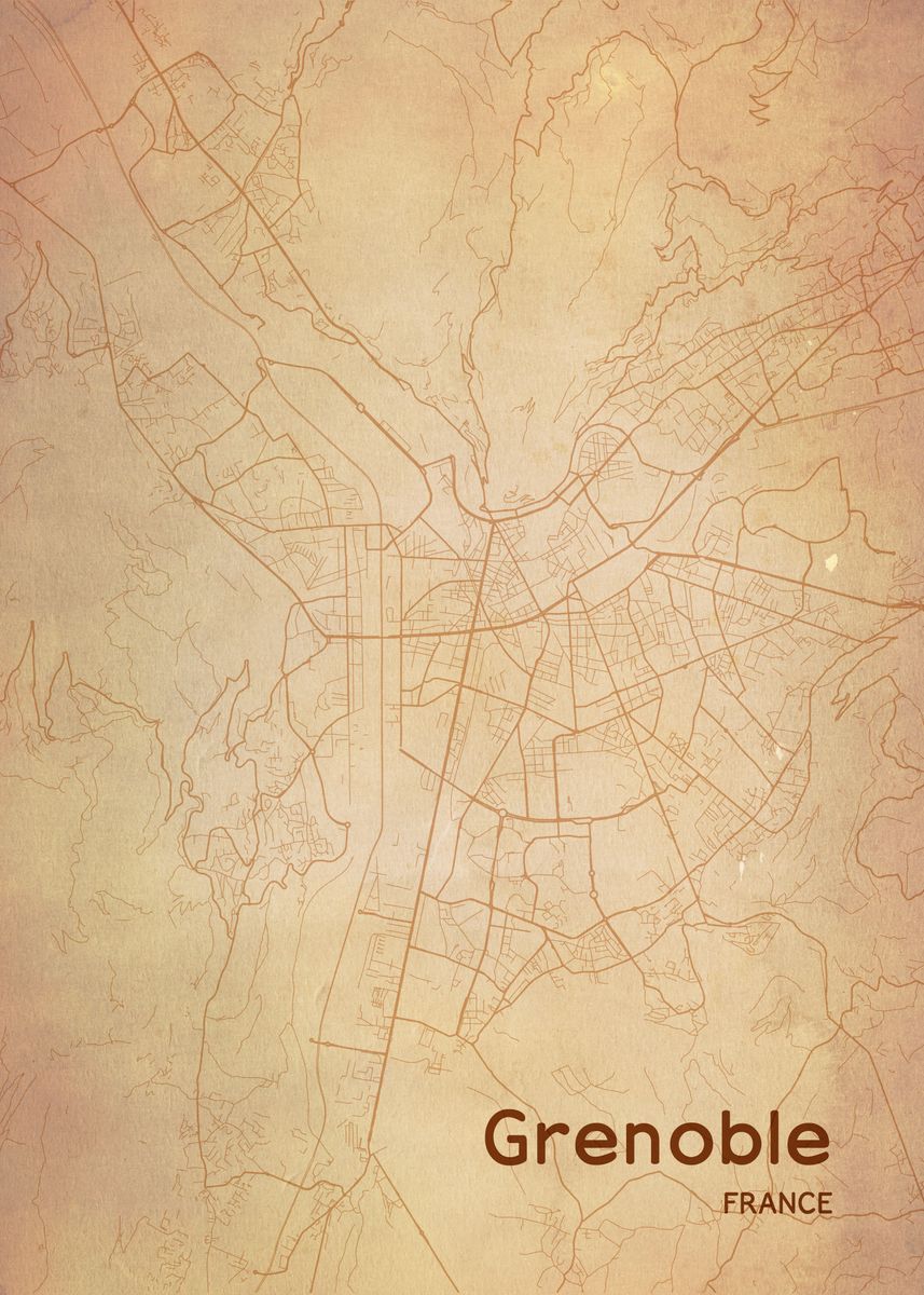 'Grenoble City Map France' Poster, picture, metal print, paint by ...