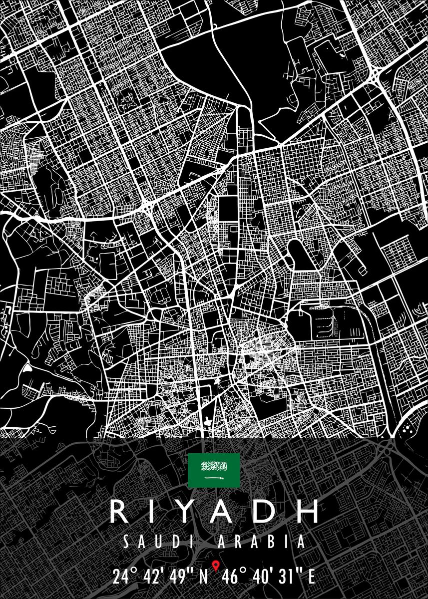 'RIYADH MAP SAUDI ARABIA' Poster, picture, metal print, paint by ...