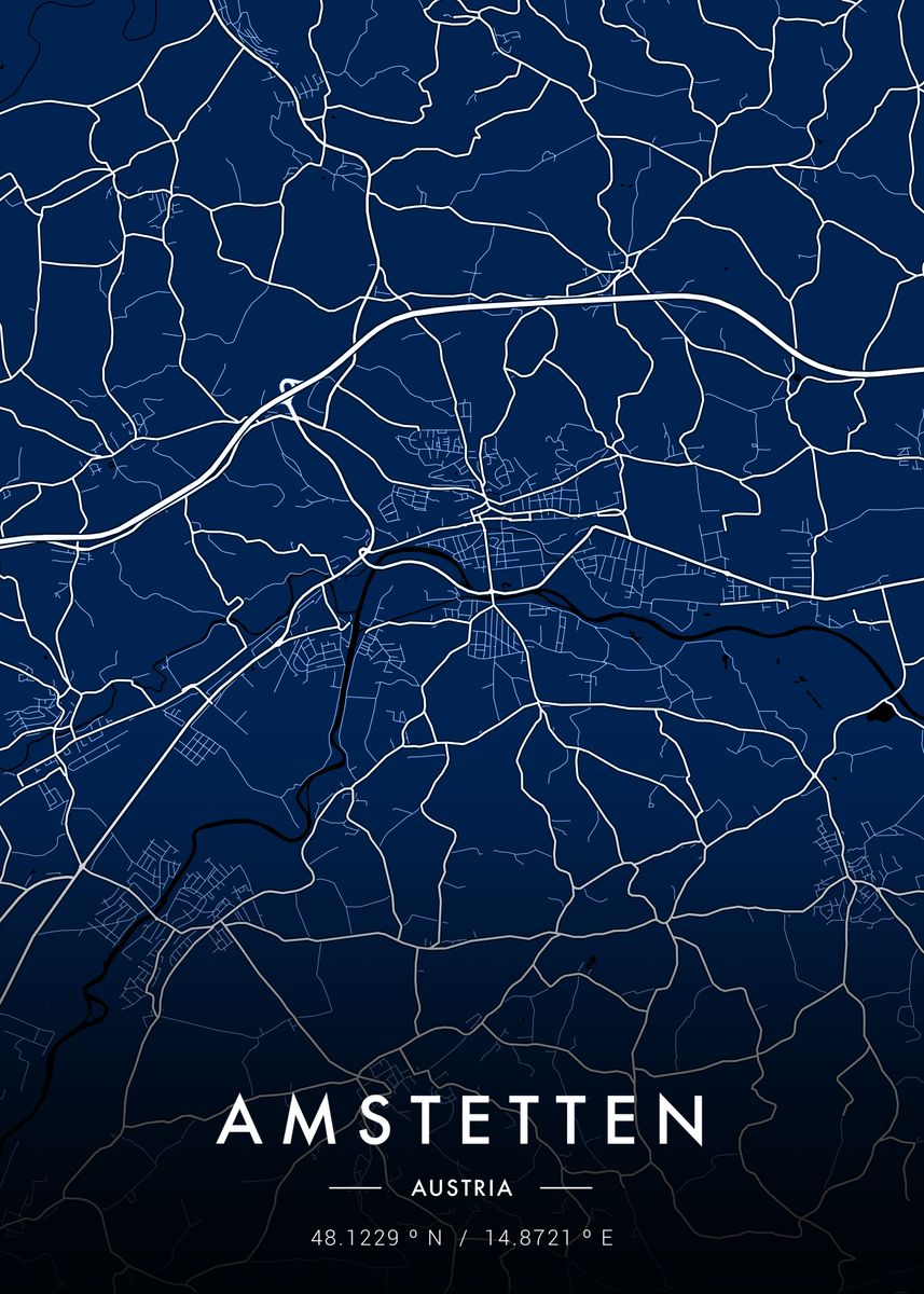 'Amstetten City Map Blue' Poster, picture, metal print, paint by MVDZ ...