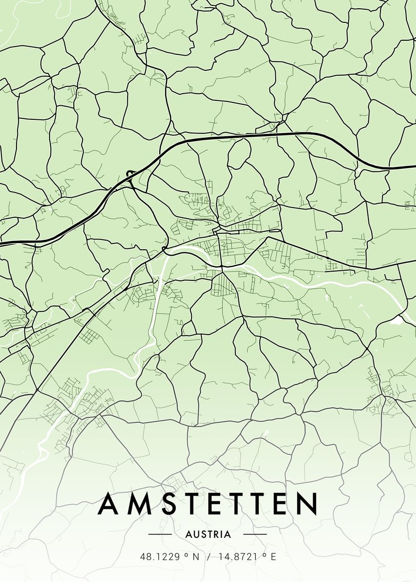 'Amstetten City Map Green' Poster by MVDZ Graphic Design | Displate