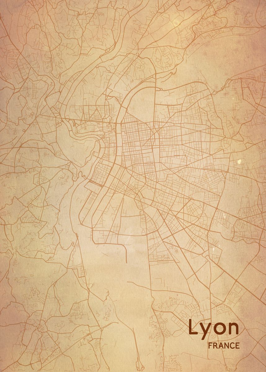 'Lyon City Map France' Poster, picture, metal print, paint by ...