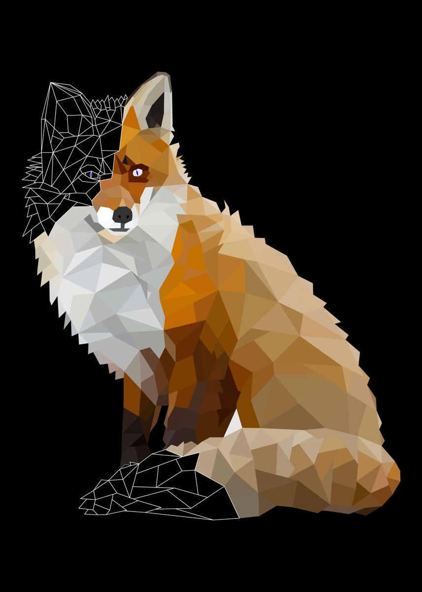 'Fox Polygon Geometry' Poster, picture, metal print, paint by ...