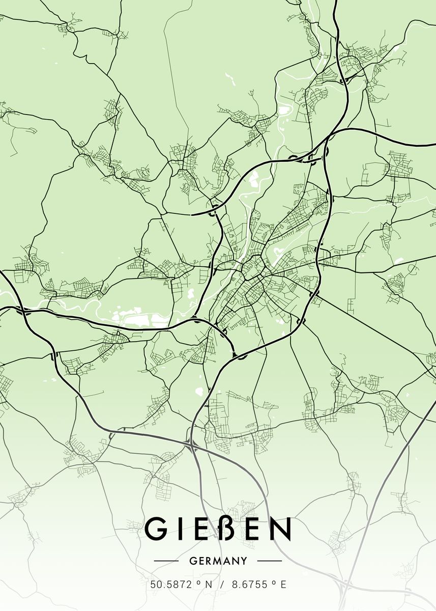 'Giessen City Map Green' Poster by MVDZ Graphic Design | Displate
