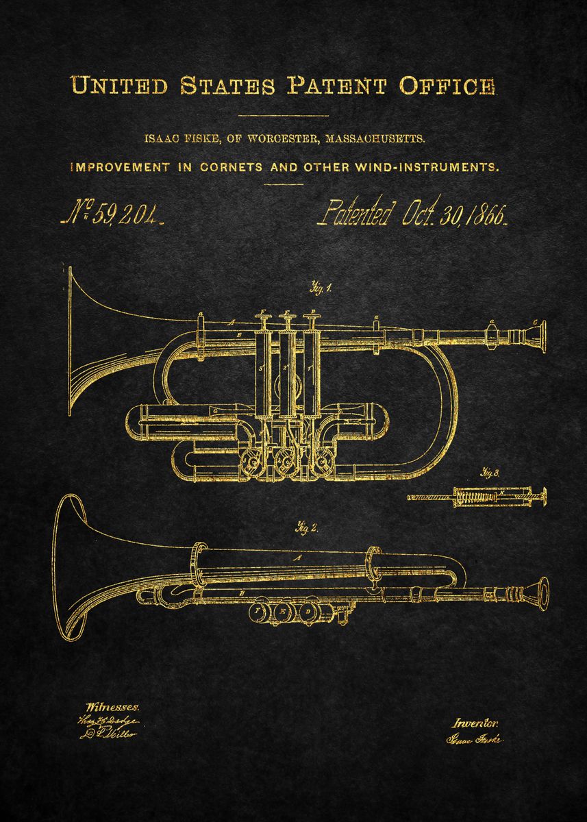 '53 Wind Instrument Patent' Poster by Jana Lara | Displate