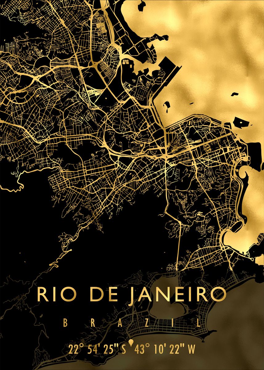 'RIO DE JANEIRO MAP BRAZIL' Poster, picture, metal print, paint by ...