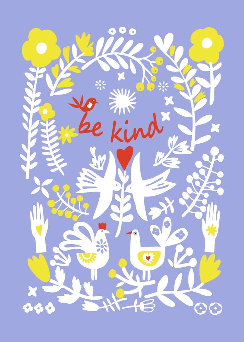 'Folk Art be kind blue' Poster, picture, metal print, paint by Annick ...