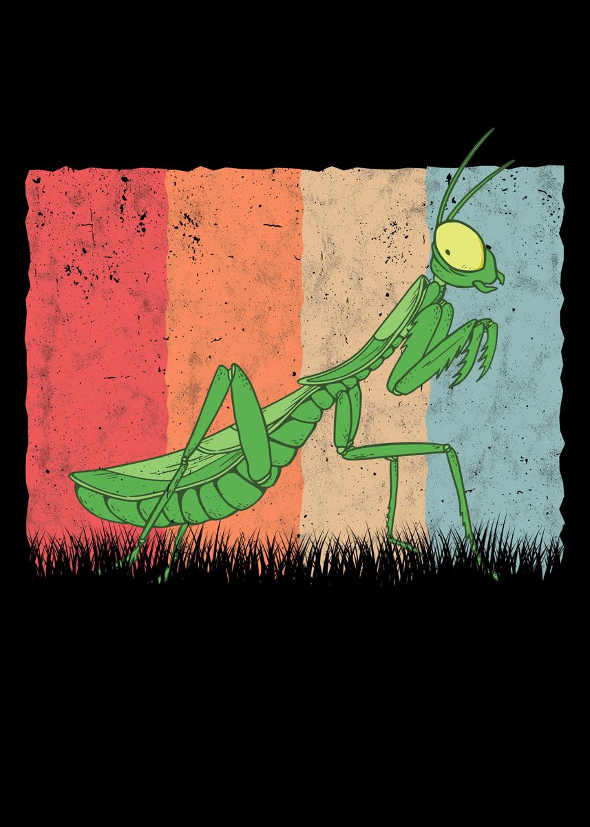 'Praying Mantis Retro' Poster, picture, metal print, paint by ...