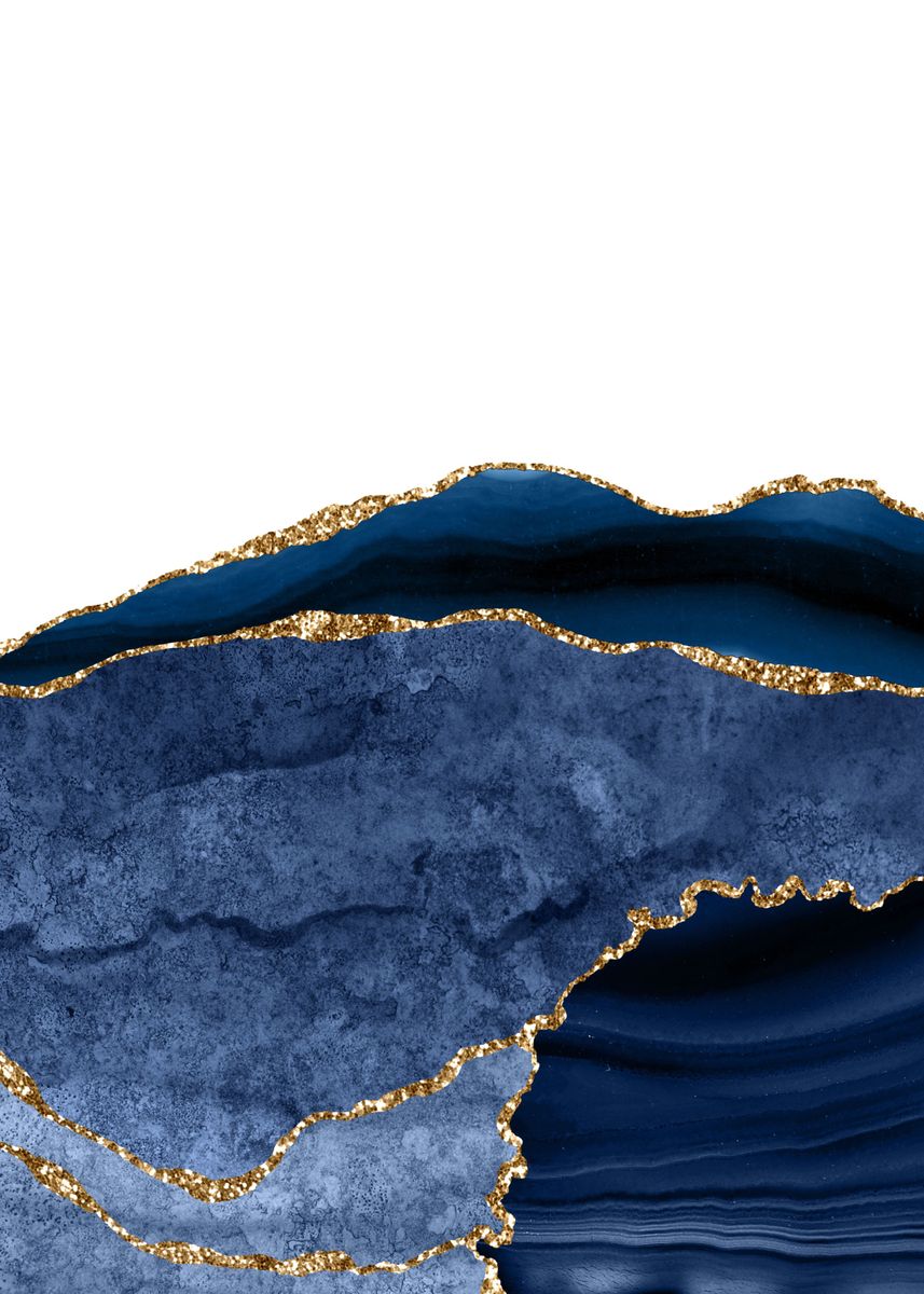 'Navy Gold Agate Textu 24' Poster by Aloke Design | Displate