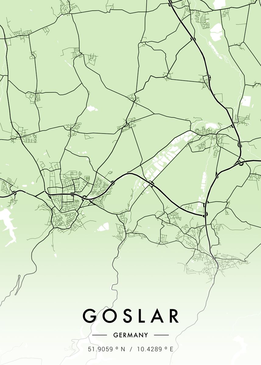 'Goslar City Map Green' Poster, picture, metal print, paint by MVDZ ...
